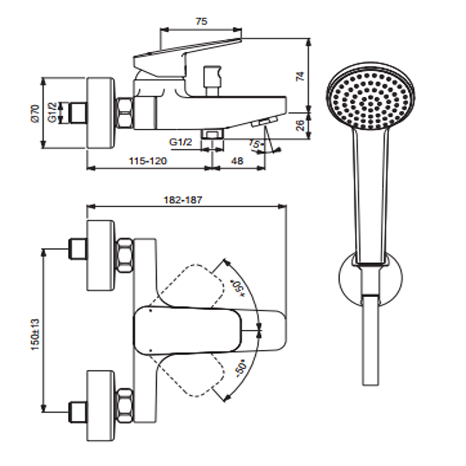 Ideal Standard Ceraplan Chrom-Brausen-/Wannen-Außenbatterie mit ...